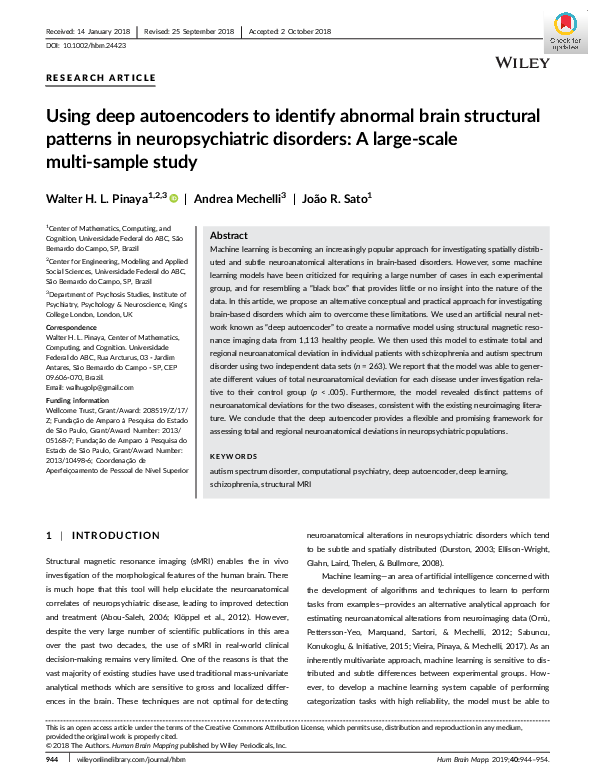 (PDF) Using deep autoencoders to identify abnormal brain structural ...
