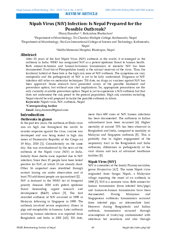 (PDF) Nipah Virus (NiV) Infection: Is Nepal Prepared for the Possible ...