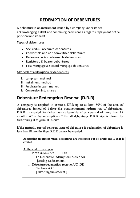 (PDF) SUMMARY NOTES - REDEMPTION OF DEBENTURES
