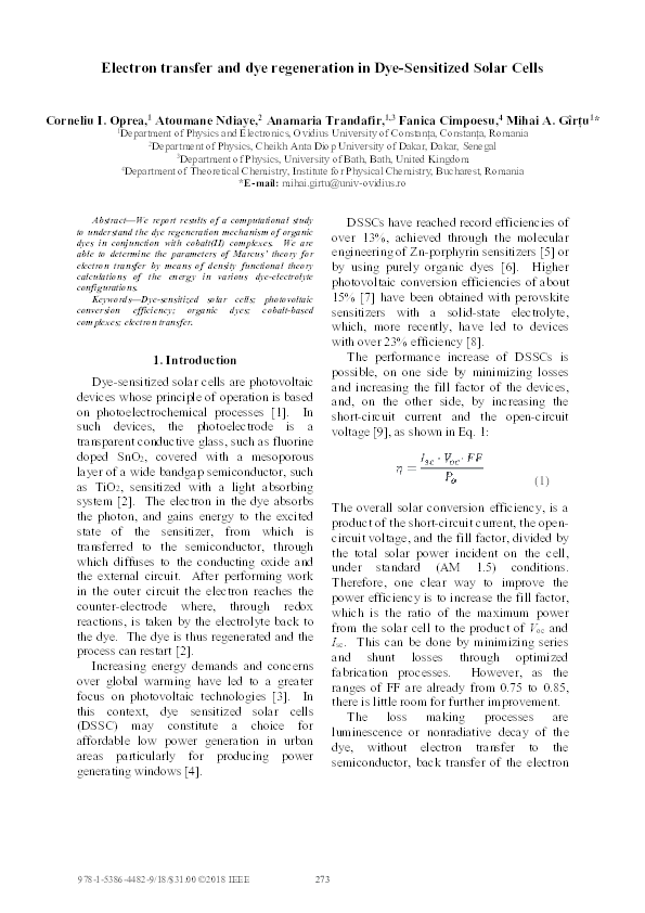 (PDF) Electron transfer and dye regeneration in Dye-Sensitized Solar Cells