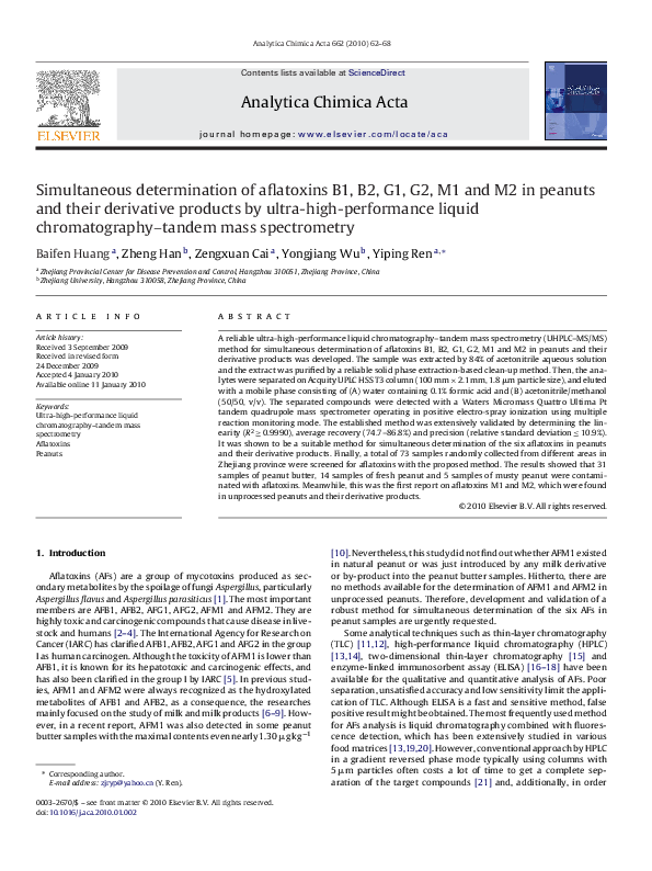 (PDF) Simultaneous Determination of Aflatoxins B1, B2, G1, and G2 in Foods and Feed Materials ...