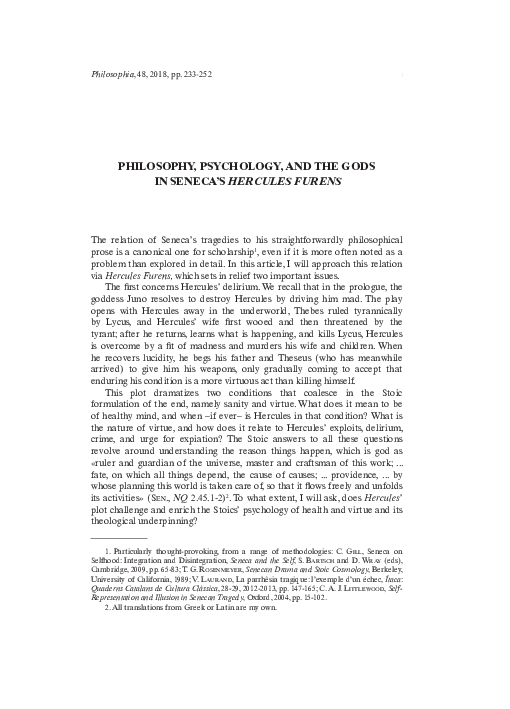 (PDF) Philosophy, Psychology, and the Gods in Seneca's Hercules Furens