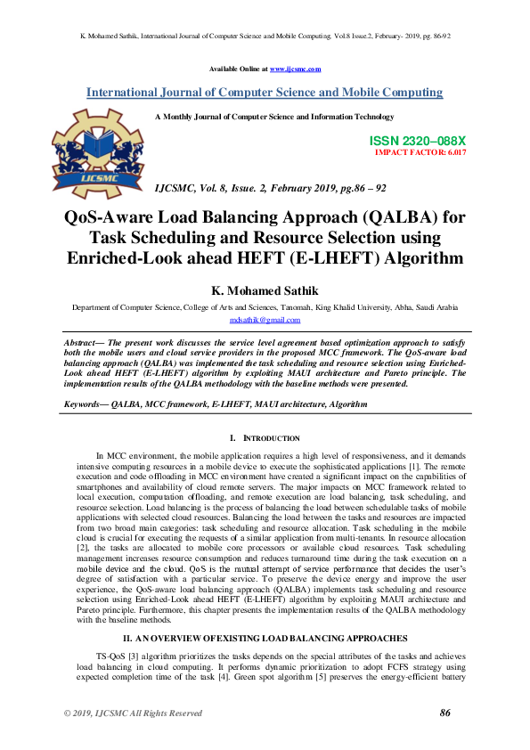 (PDF) QoS-Aware Load Balancing Approach (QALBA) for Task Scheduling and Resource Selection using ...