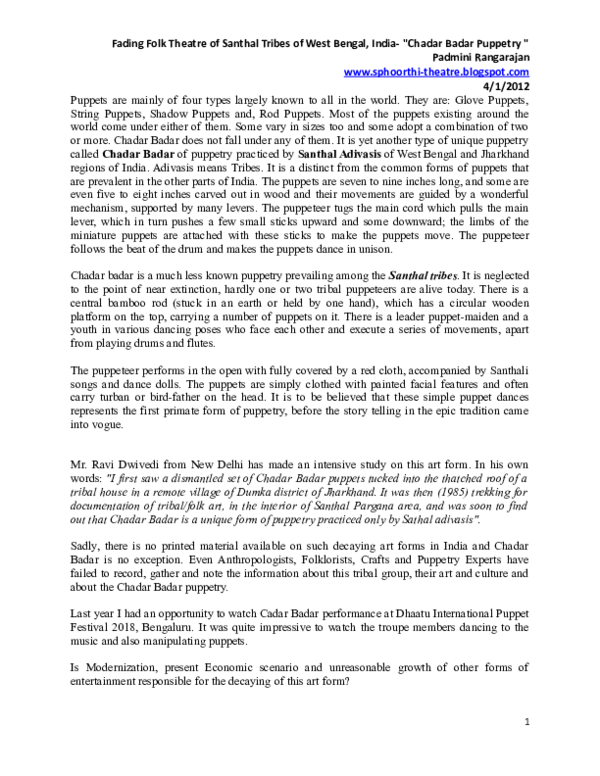 (DOC) chadar-Badar puppetry.doc