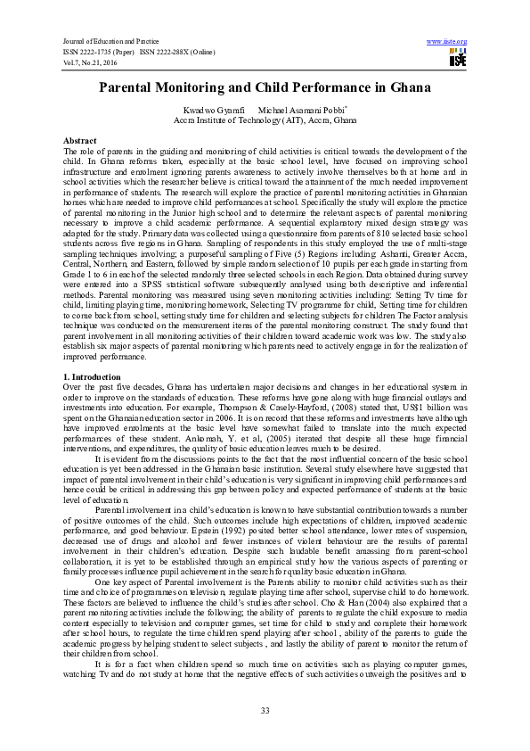 Publication 1 Parental Monitoring and Child Performance