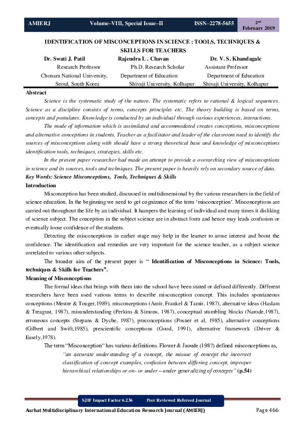 (PDF) IDENTIFICATION OF MISCONCEPTIONS IN SCIENCE : TOOLS, TECHNIQUES ...