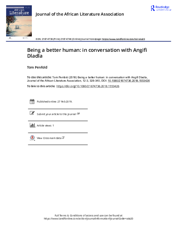 (PDF) Being A Better Human Being: In Conversation with Angifi Dladla