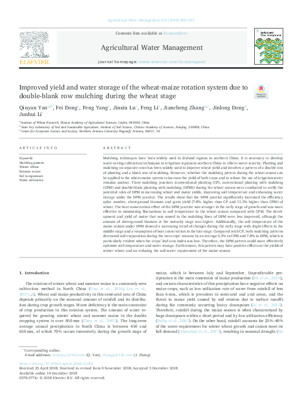 (PDF) Improved yield and water storage of the wheat-maize rotation ...