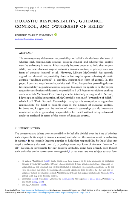 (PDF) Doxastic Responsibility, Guidance Control, and Ownership of Belief