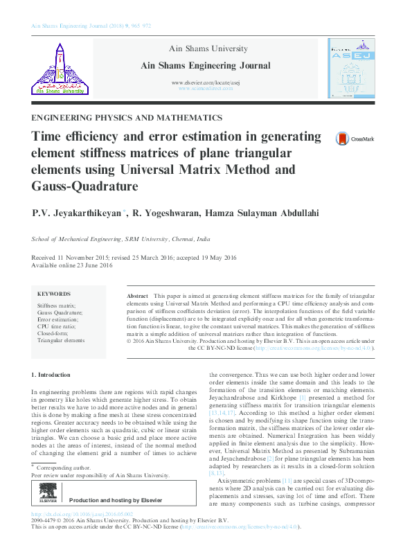 Pdf Time Efficiency And Error Estimation In Generating Element Stiffness Matrices Of Plane