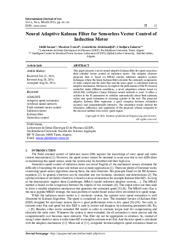 (PDF) Neural Adaptive Kalman Filter for Sensorless Vector Control of ...