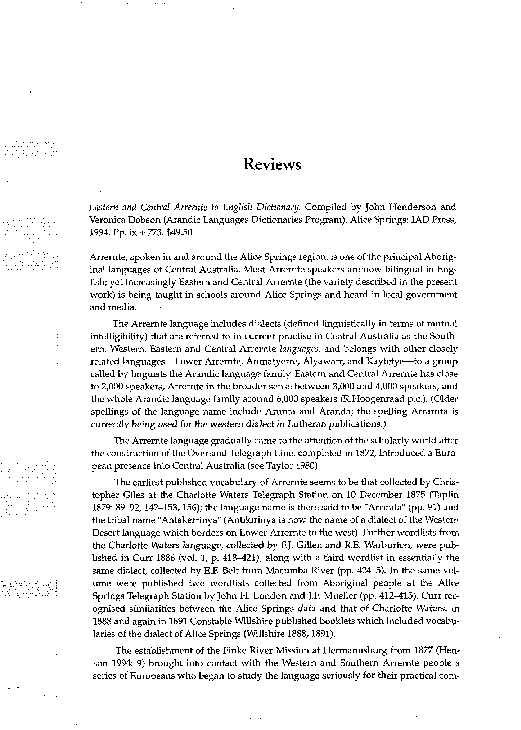 (PDF) John Henderson and Veronica Dobson, Eastern and Central Arrernte ...