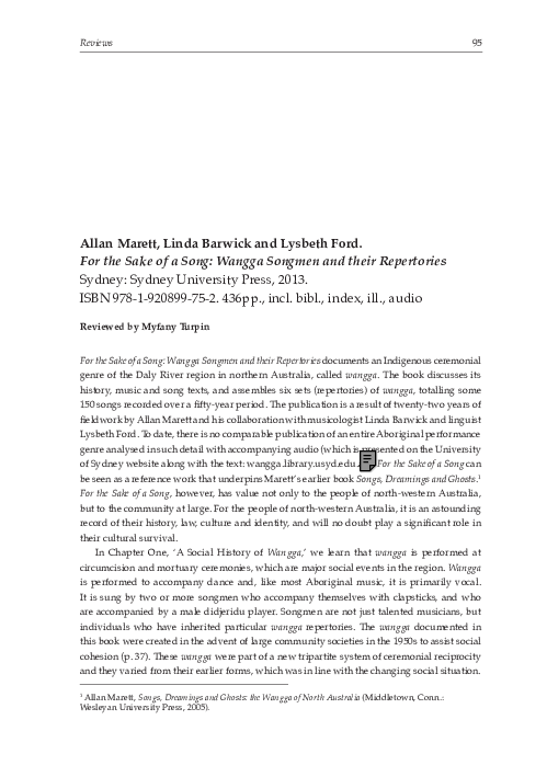 (PDF) Allan Marett, Linda Barwick and Lysbeth Ford. For the Sake of a ...