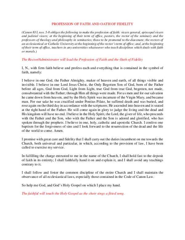 (PDF) PROFESSION OF FAITH AND OATH OF FIDELITY