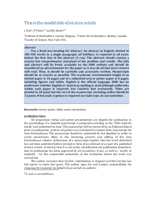 (DOC) Sample article for Acta Horticulturae