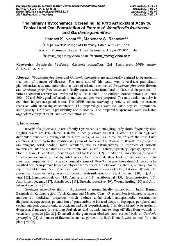 (PDF) Preliminary Phytochemical Screening, In Vitro Antioxidant Activity, Topical and Oral ...