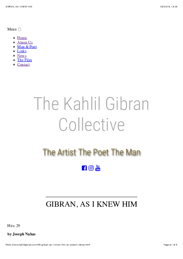 (PDF) Joseph Nahas, "Gibran, As I Knew Him", Edited by Francesco Medici ...
