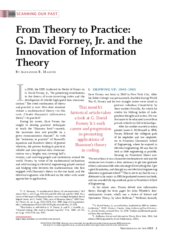 (PDF) From Theory to Practice: G. David Forney, Jr. and the Innovation ...
