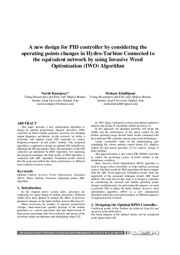 (PDF) A new design for PID controller by considering the operating points changes in Hydro ...