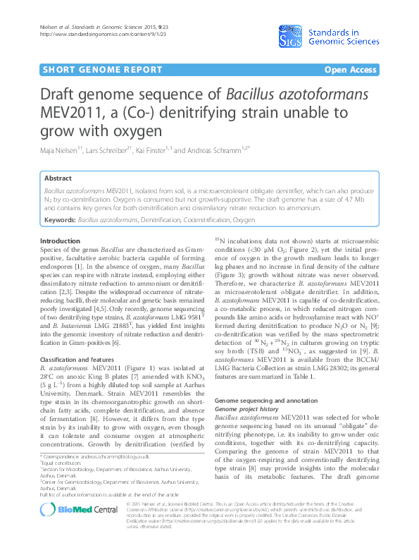 (PDF) Draft genome sequence of Bacillus azotoformans MEV2011, a (Co ...