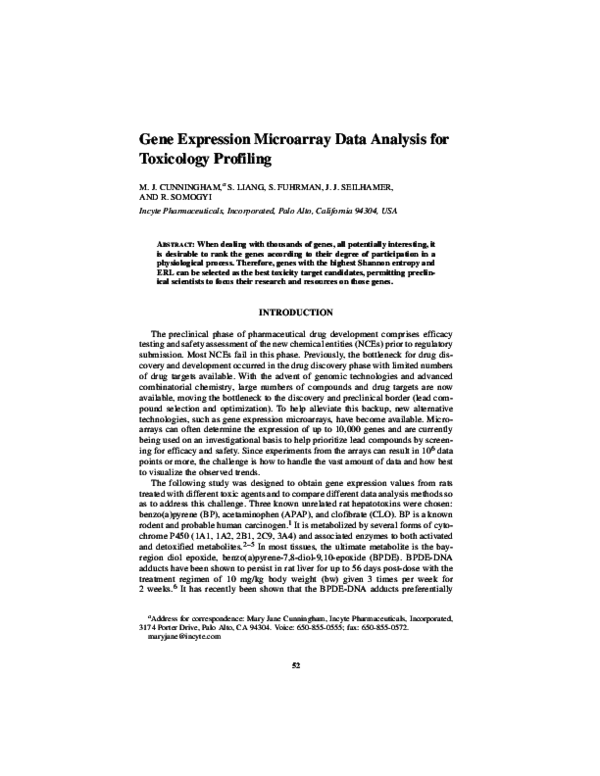 Pdf Gene Expression Microarray Data Analysis For Toxicology Profiling
