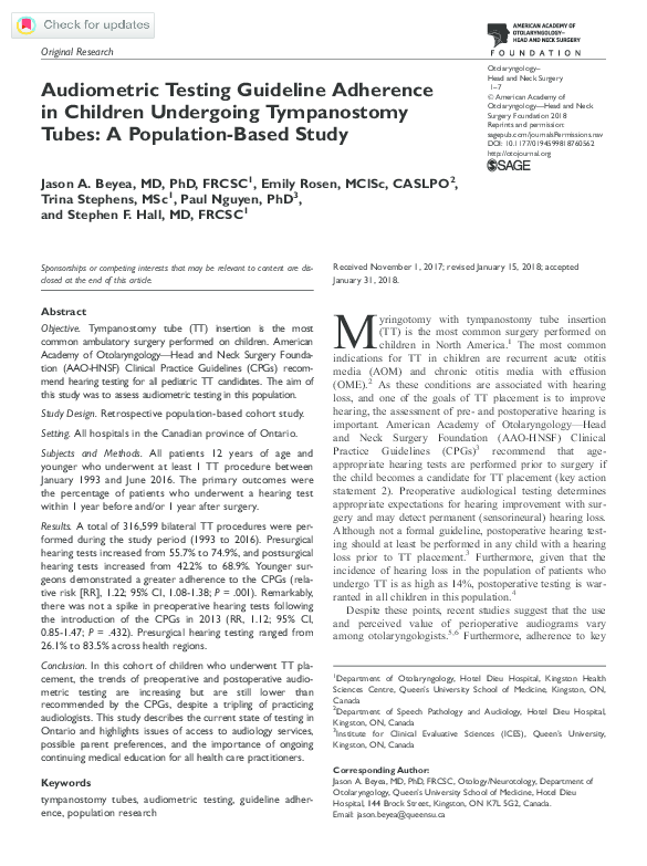 (PDF) Audiometric Testing Guideline Adherence in Children Undergoing ...