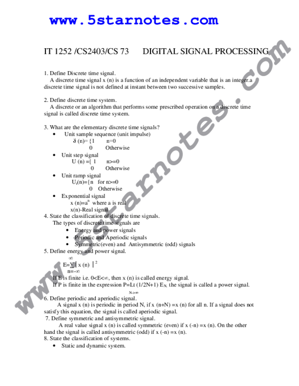 (PDF) DSP 2 marks suresh.pdf