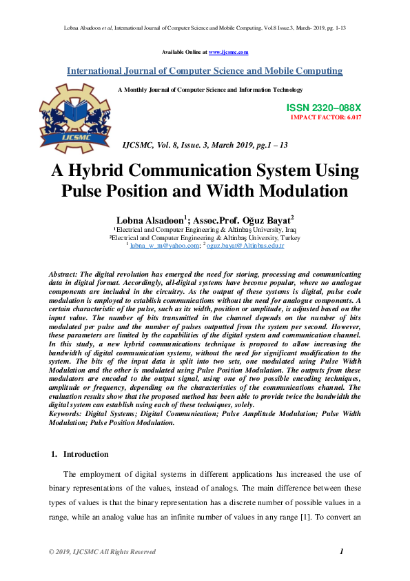Pdf A Hybrid Communication System Using Pulse Position And Width Modulation