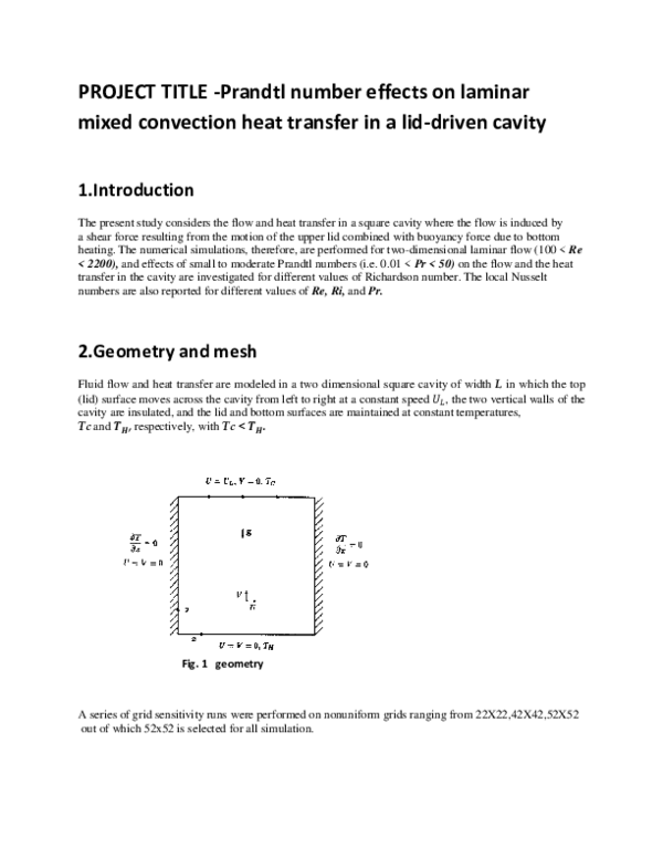 Pdf Lid Driven Cavity 