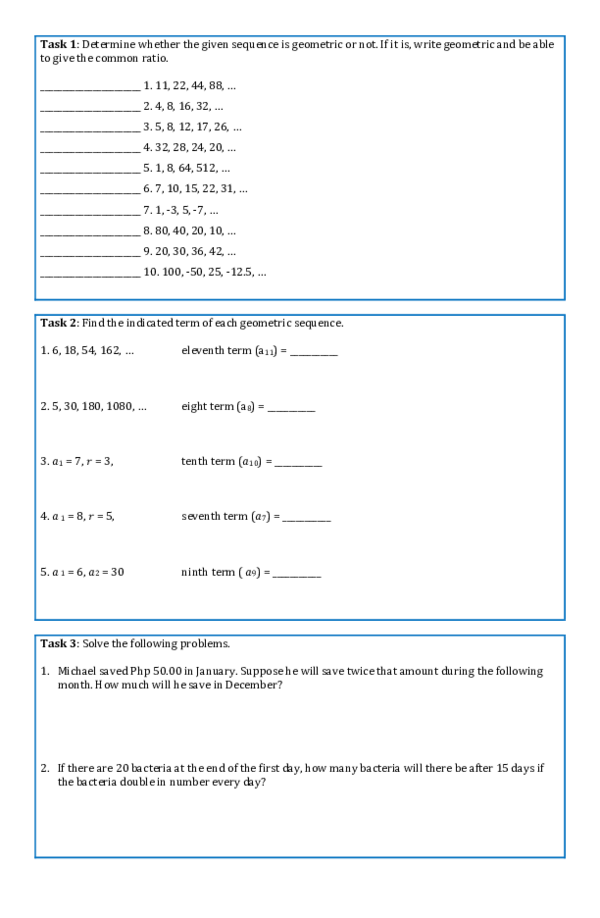 (PDF) Exercises on Geometric Sequence