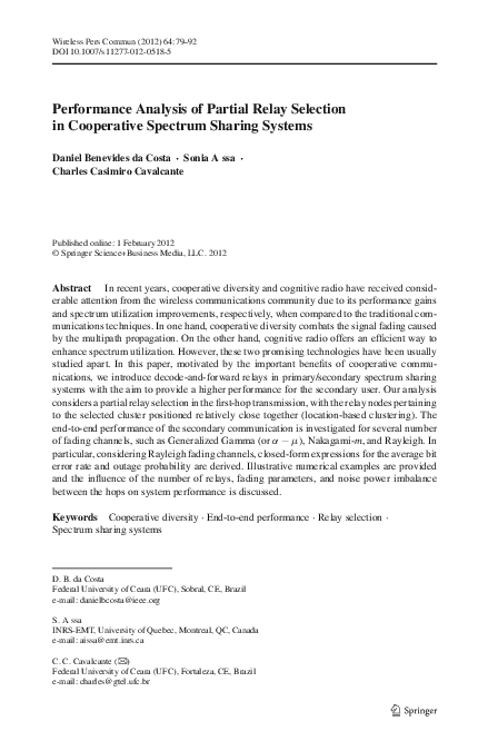 Pdf Performance Analysis Of Partial Relay Selection With Feedback Delay