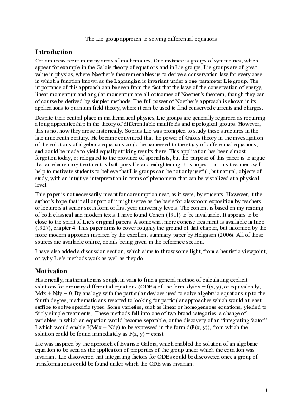 (DOC) Using Lie groups to solve simple differential equations | Rory ...