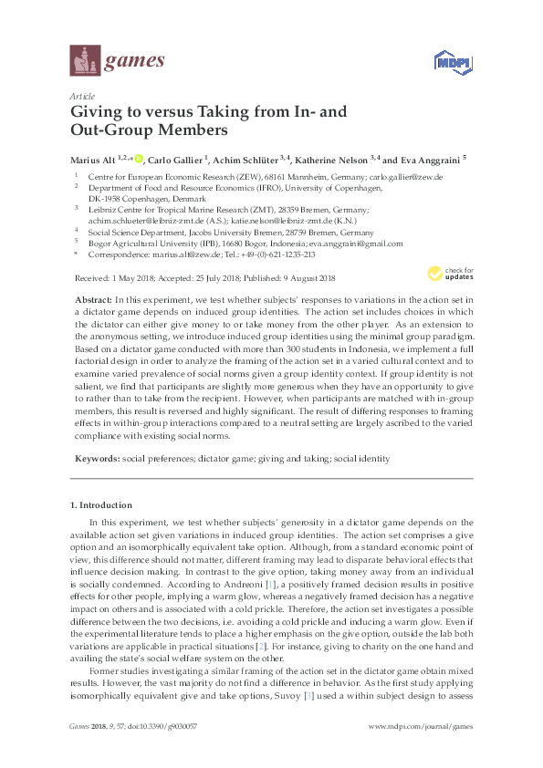 (PDF) Giving To Versus Taking From In- and Out-Group Members