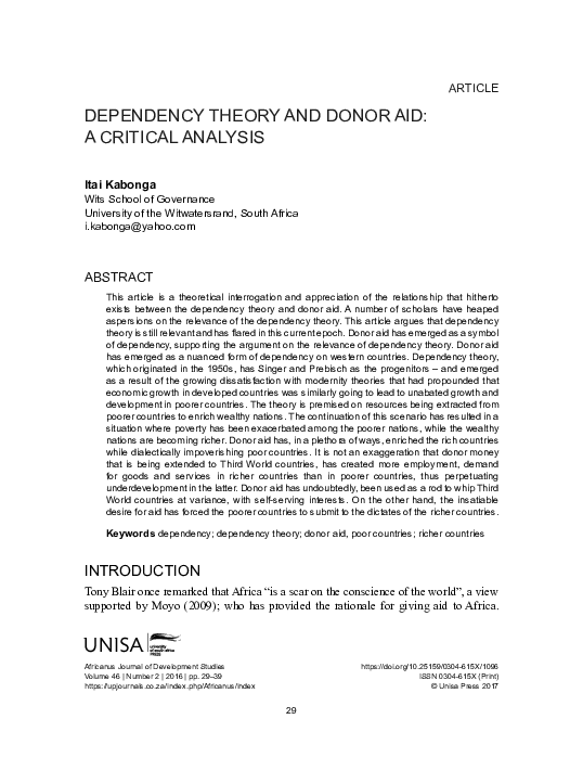 (PDF) Dependency Theory and Donor Aid: A Critical Analysis.