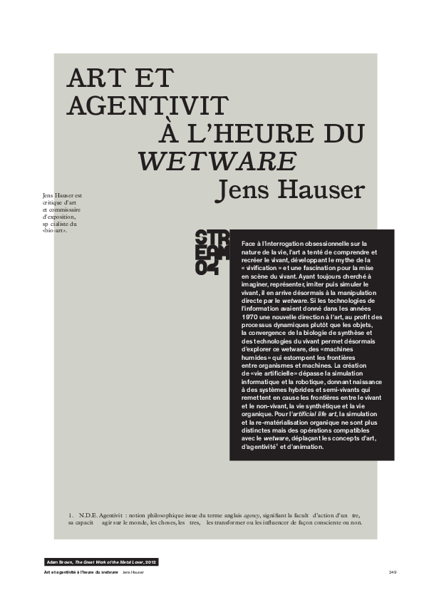 (PDF) Art et Agentivité à l'heure du Wetware