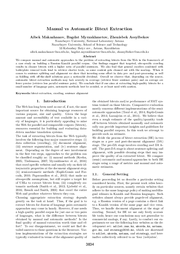 Pdf Manual Vs Automatic Bitext Extraction