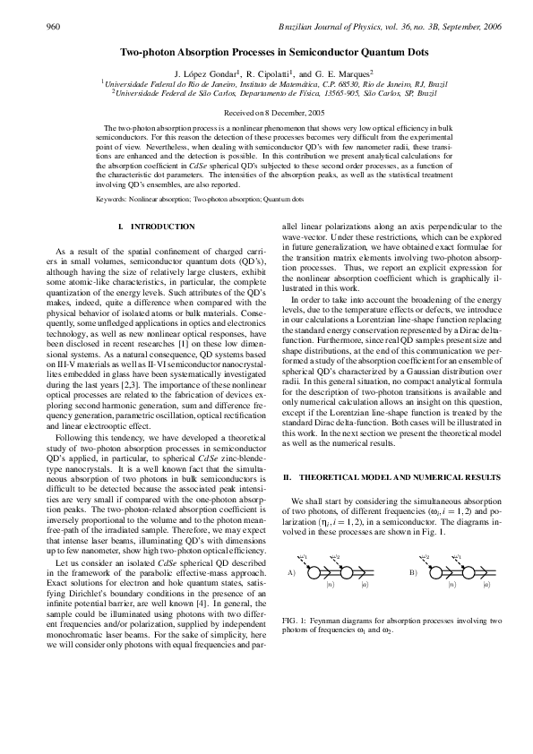 (PDF) Two-photon absorption processes in semiconductor quantum dots
