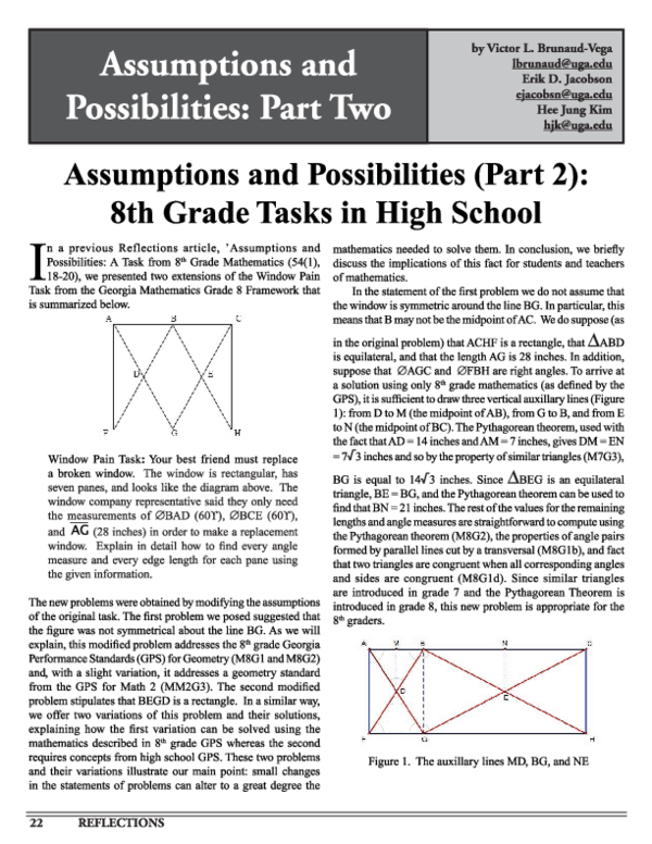 (PDF) Assumptions and Possibilities (Part 2): 8th grade tasks in High ...