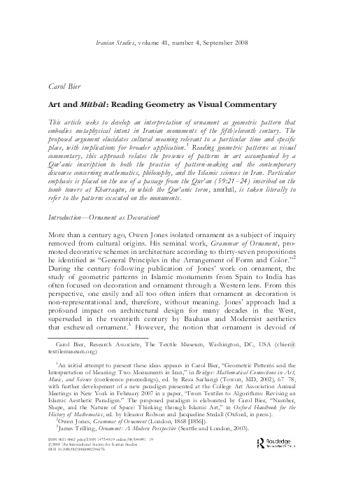 (PDF) Art and Mithāl: Reading Geometry as Visual Commentary