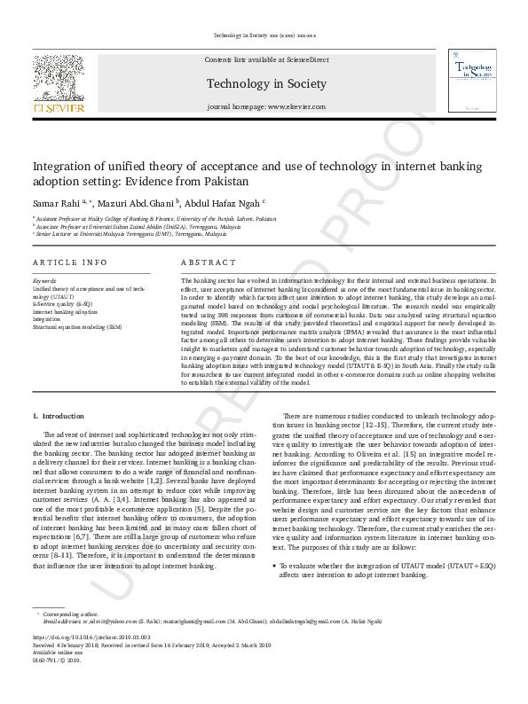 (PDF) Integration of unified theory of acceptance and use of technology in internet banking ...