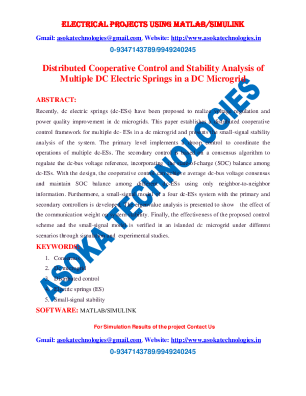 (PDF) Distributed Cooperative Control and Stability Analysis of Multiple DC Electric Springs in ...