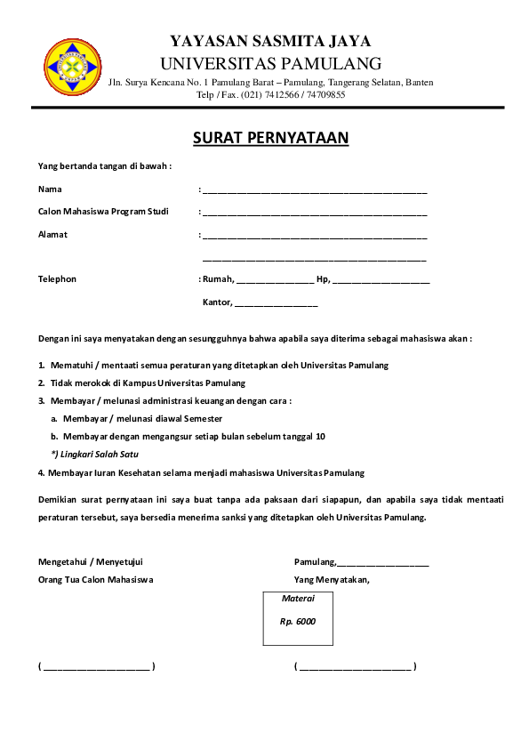 (PDF) SURAT_PERNYATAAN_PMB.pdf | Notarius Gulo - Academia.edu