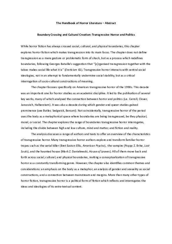 (DOC) The Palgrave Handbook of Horror Literature - Transgressive Horror