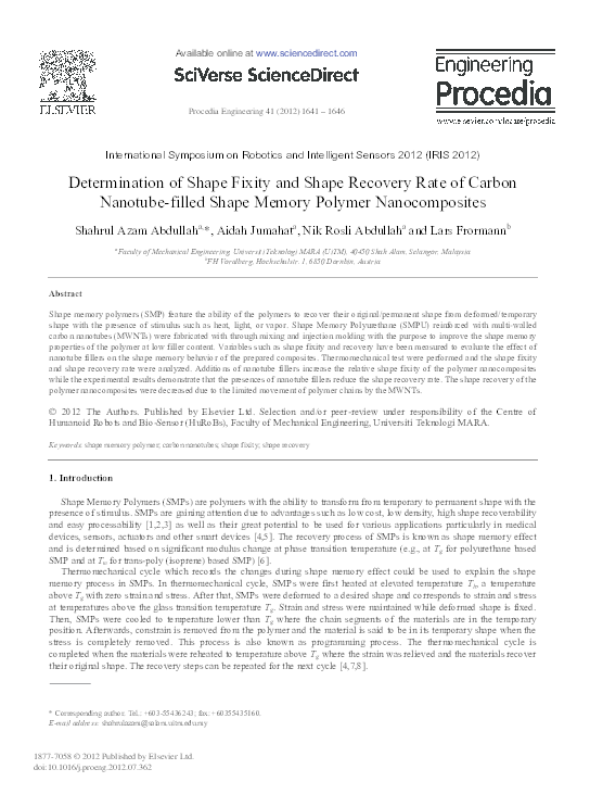 (PDF) Determination of Shape Fixity and Shape Recovery Rate of Carbon ...