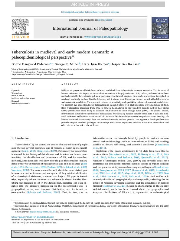 (PDF) Tuberculosis in medieval and early modern Denmark: A ...