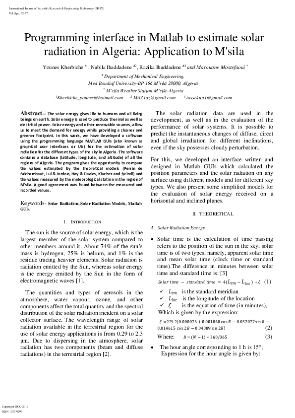 (PDF) Programming interface in Matlab to estimate solar radiation in ...