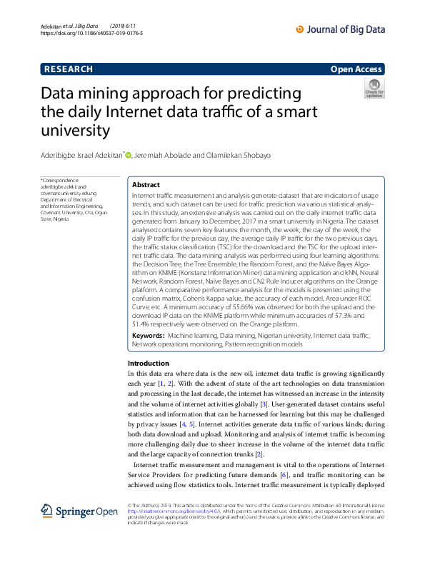 Pdf Data Mining Approach For Predicting The Daily Internet Data Traffic Of A Smart University