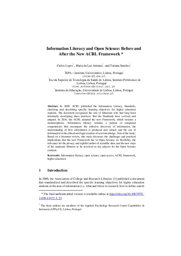 (PDF) Information Literacy and Open Science: Before and After the New ...