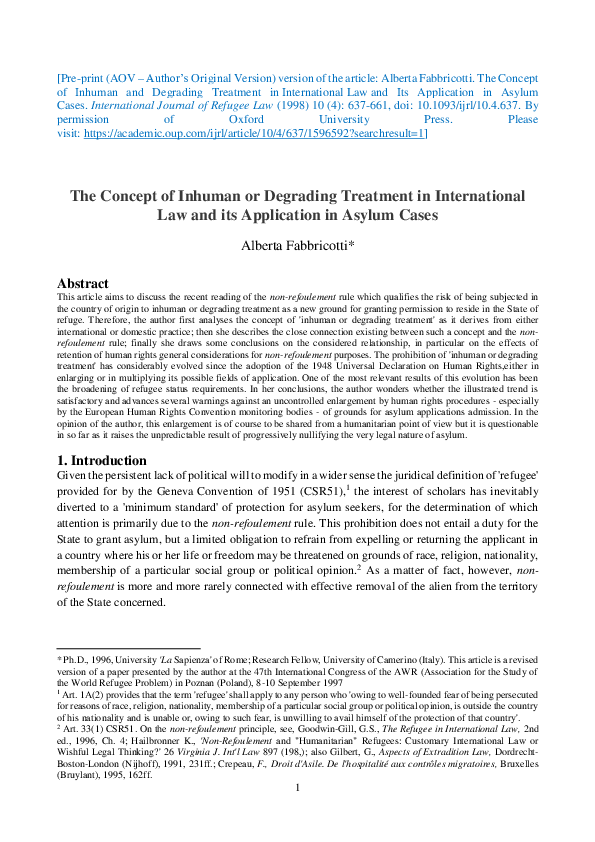 (PDF) The Concept of Inhuman or Degrading Treatment in International ...