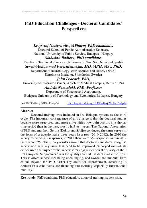 (PDF) PhD Education Challenges - Doctoral Candidates’ Perspectives